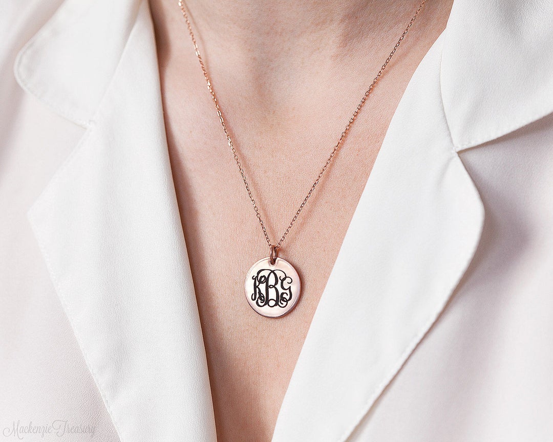 Engraved Monogram Necklace - Custom Monogram Disc Necklace - Engraved ...