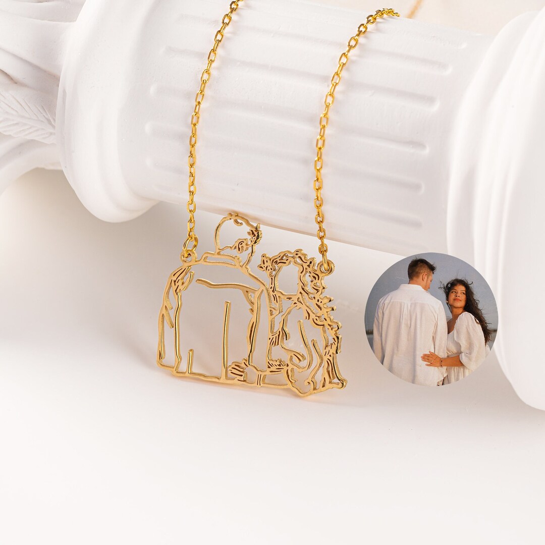 Custom Line Art Portrait Necklace - Cut Out Photo Necklace - Mono Line ...