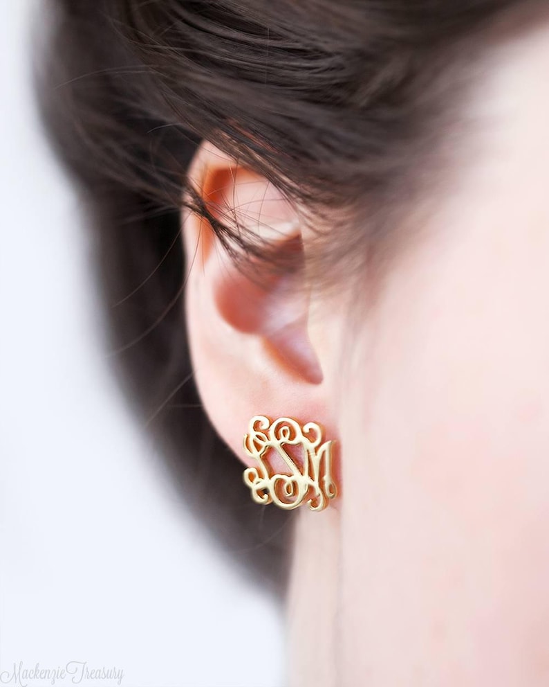 Monogram Earrings Monogram Stud Earrings Personalized - Etsy