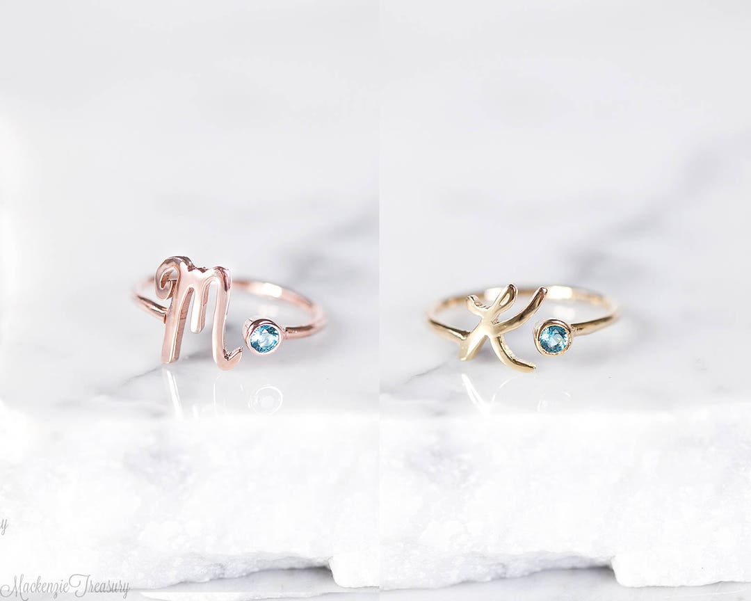 Custom Initial Ring With Birthstone – Personalized Initial Ring ...