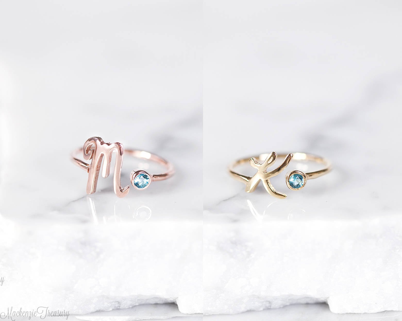 Custom Initial Ring With Birthstone Personalized Initial | Etsy