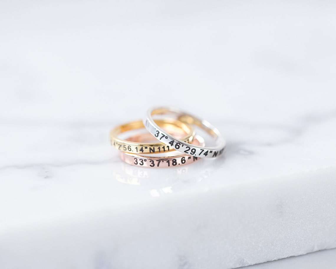 Coordinates Ring Personalized Latitude Longitude Ring - Etsy