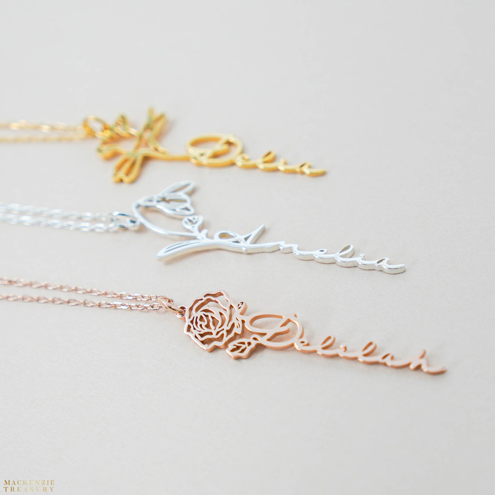 Personalized Birth Flower Necklace and Name Birthday Flower - Etsy
