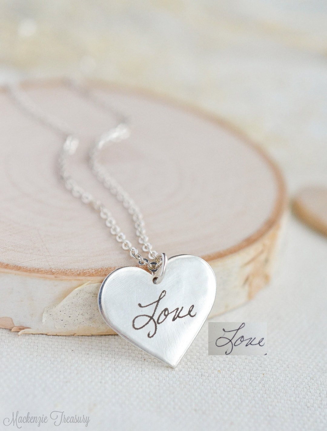 Custom Heart Necklace - Engraved Heart Pendant - Engraved Handwriting ...