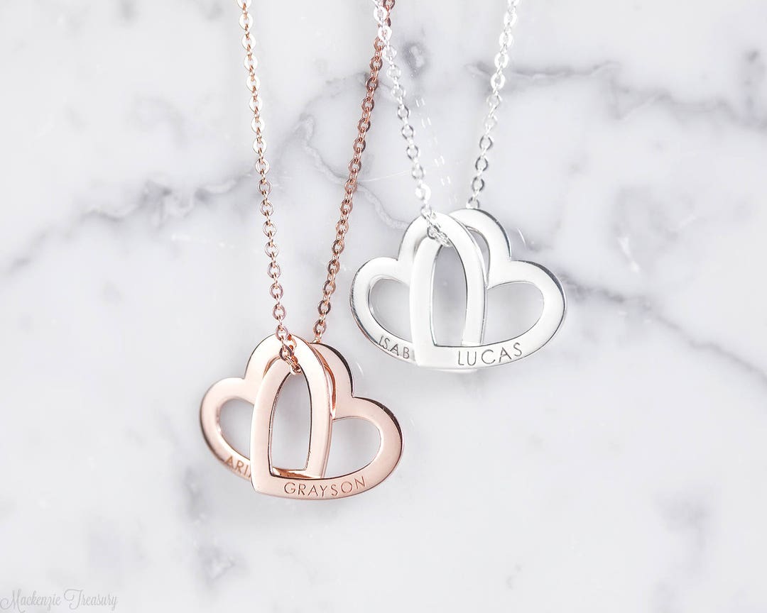 Custom Heart Necklace - Personalized Couple Necklace - Interlock Heart ...