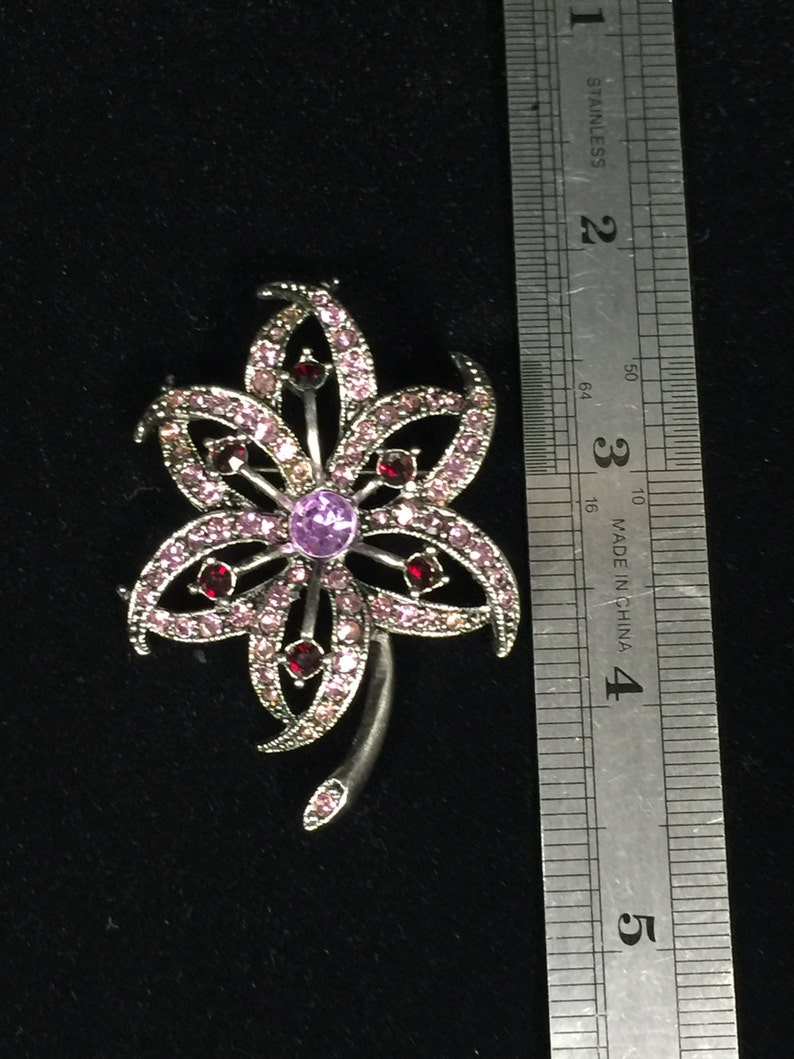 Vintage KC Purple and Ruby Rhinestone Flower Brooch - Etsy
