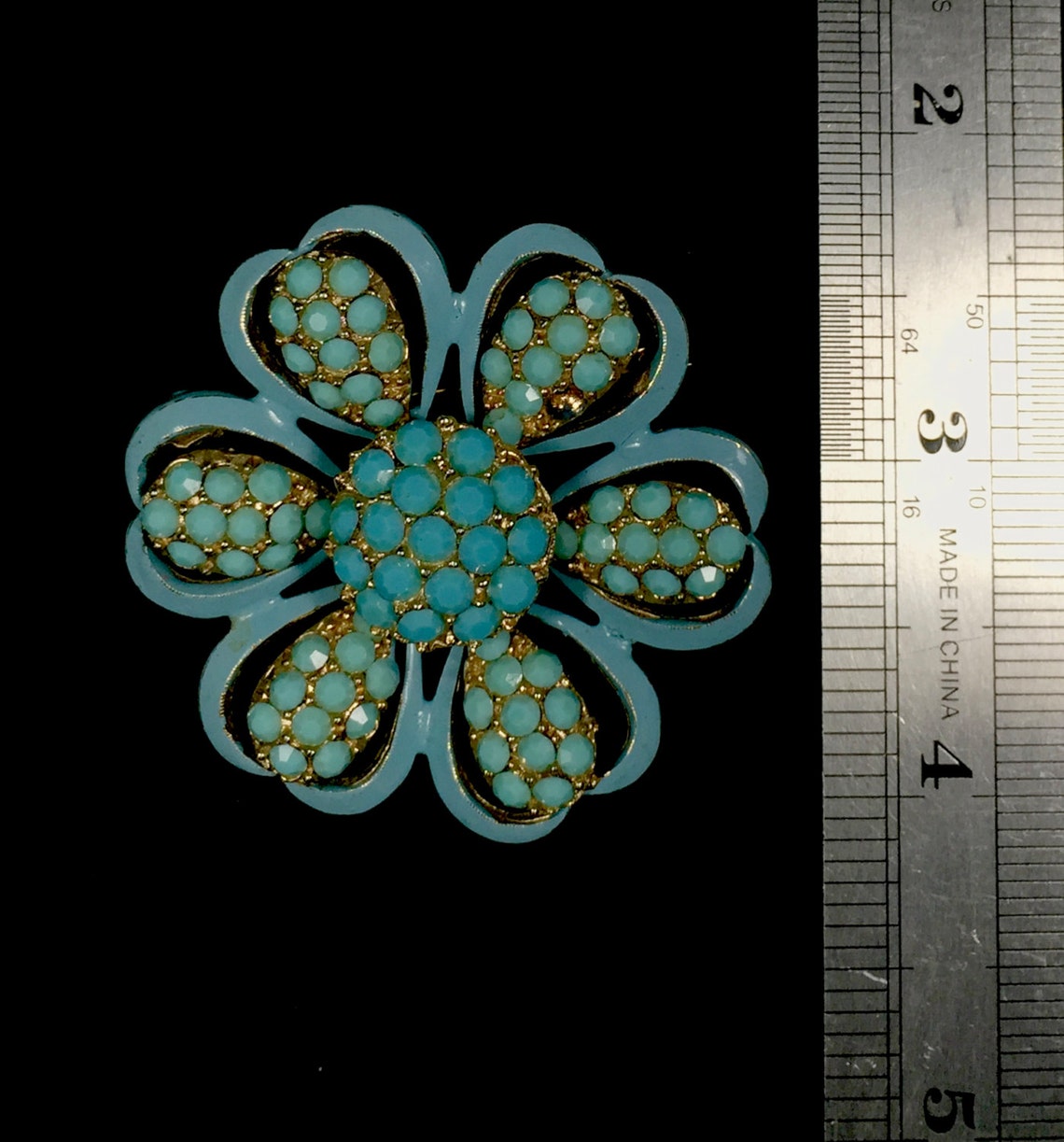 Vintage Classic PELL, Gold Tone Turquoise Rhinestone Flower Brooch - Etsy