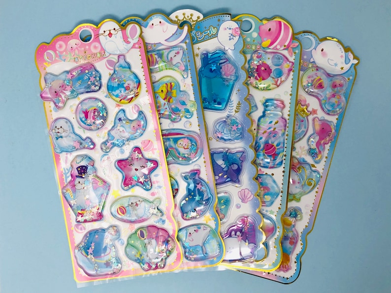 Sea Creature Shaker Liquid Stickers Filled With Water - Etsy