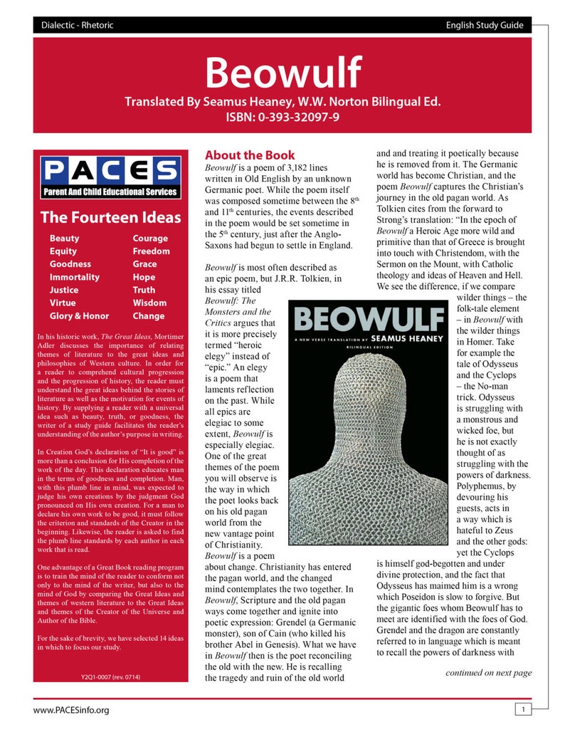 Beowulf - Study Guide With Answer Key - Etsy