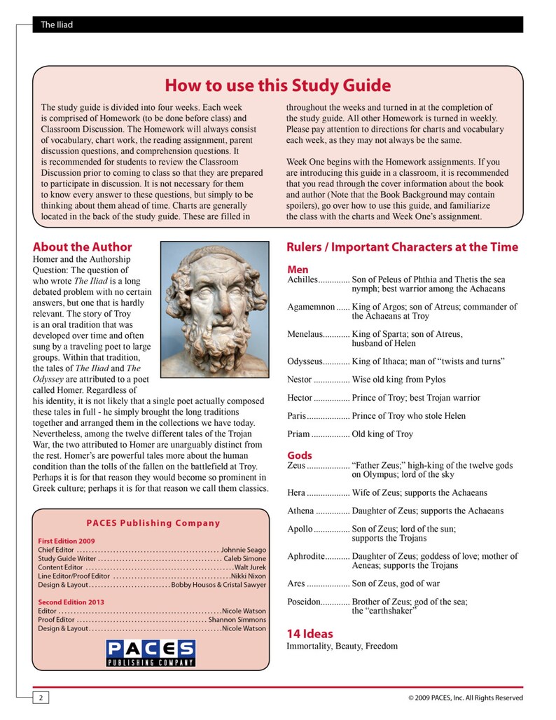 The Iliad - Study Guide With Answer Key - Etsy