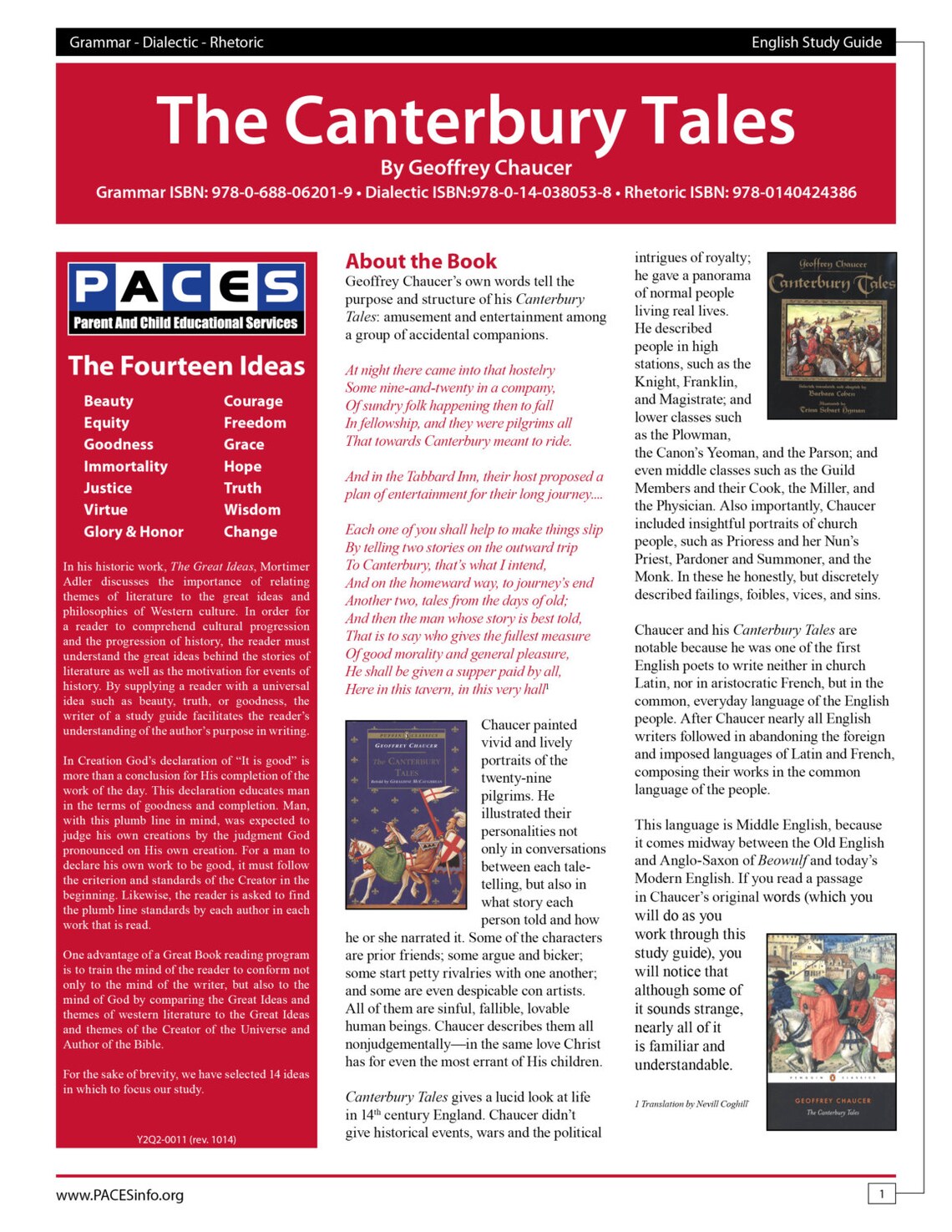 Canterbury Tales - 3 Levels - Study Guide With Answer Key - Etsy