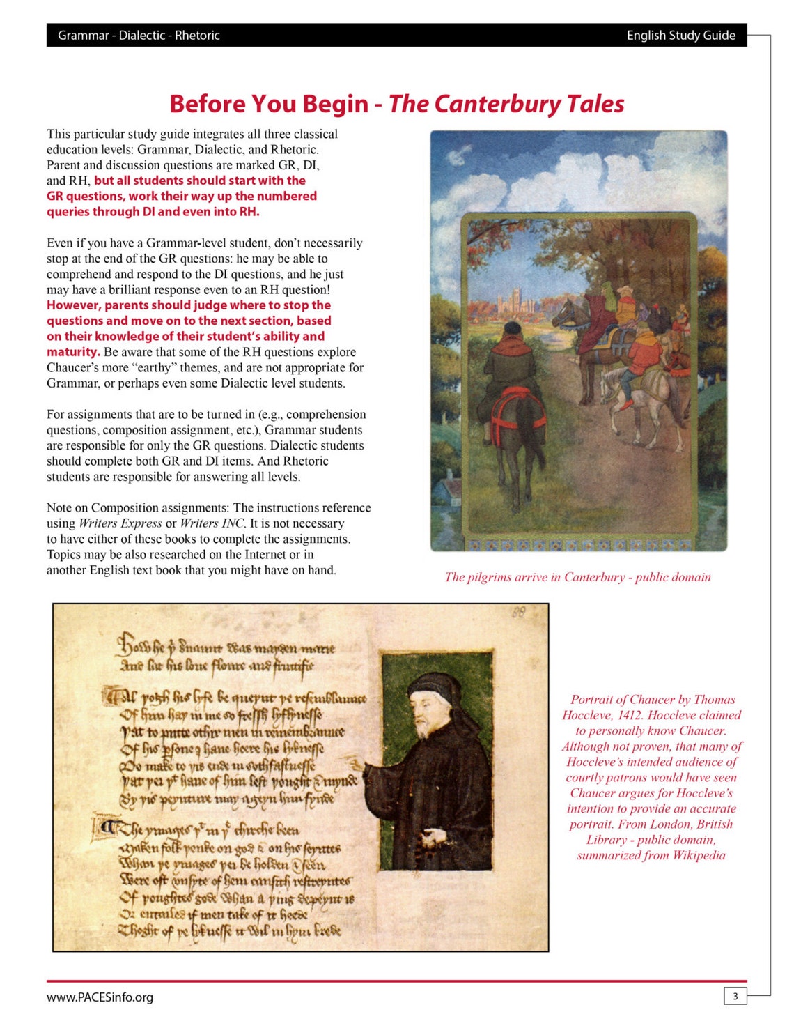 Canterbury Tales - 3 Levels - Study Guide With Answer Key - Etsy