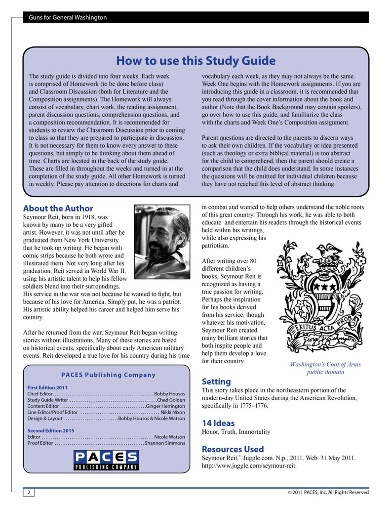 Guns for General Washington - Study Guide With Answer Key - Etsy