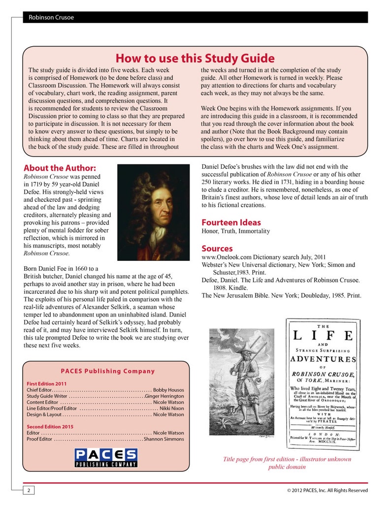 Robinson Crusoe - Study Guide With Answer Key - Etsy