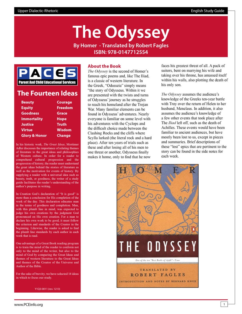 The Odyssey (robert Fagles) - Study Guide With Answer Key - Etsy