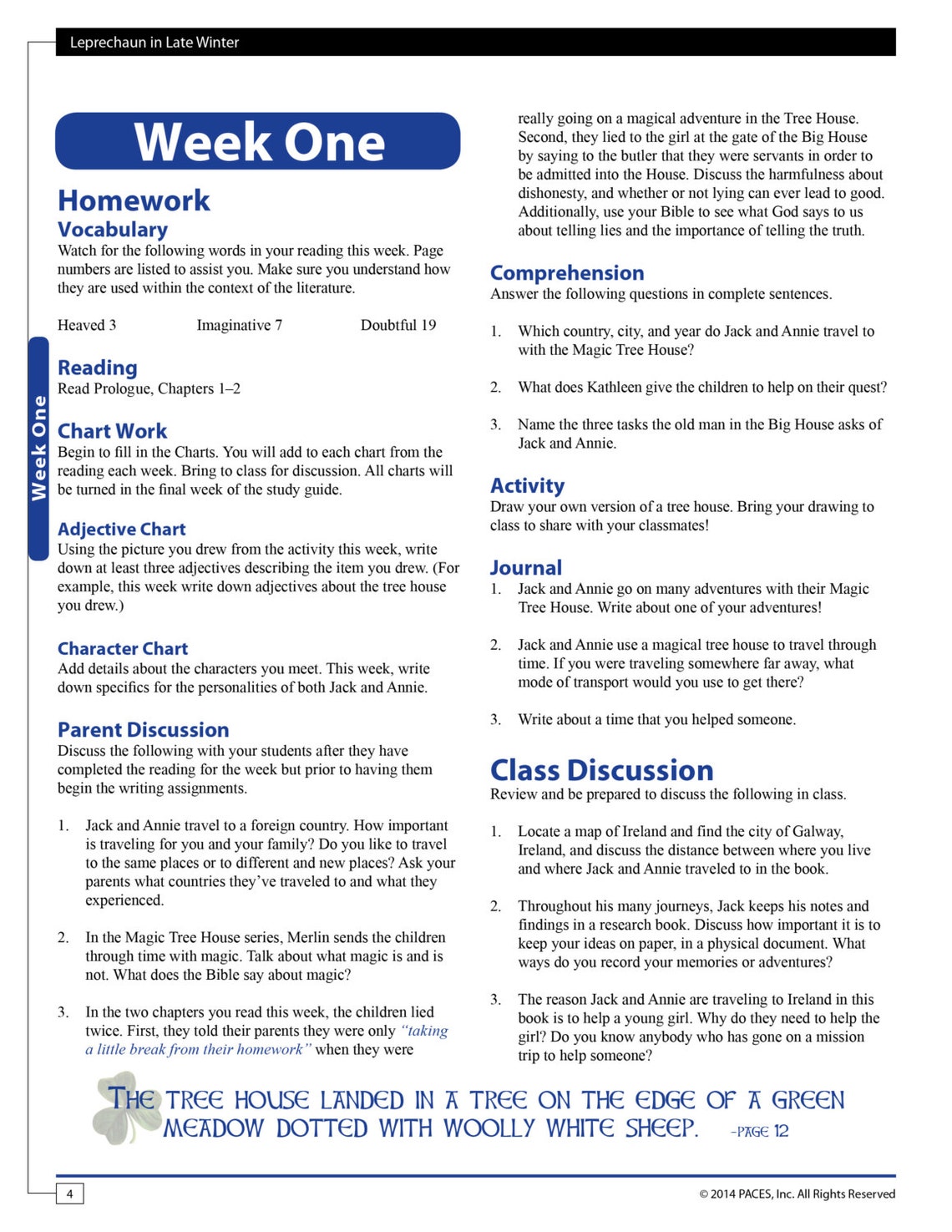 Leprechaun in Late Winter Study Guide With Answer Key - Etsy