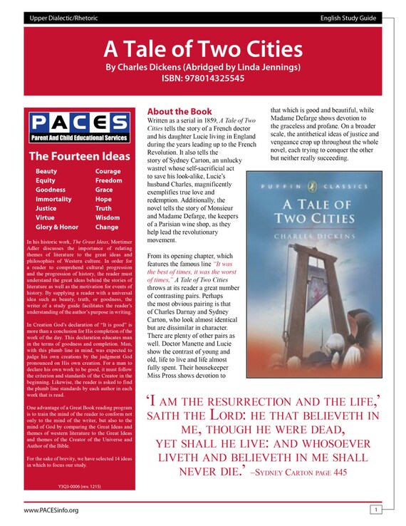 A Tale of Two Cities Study Guide with Answer Key | Etsy