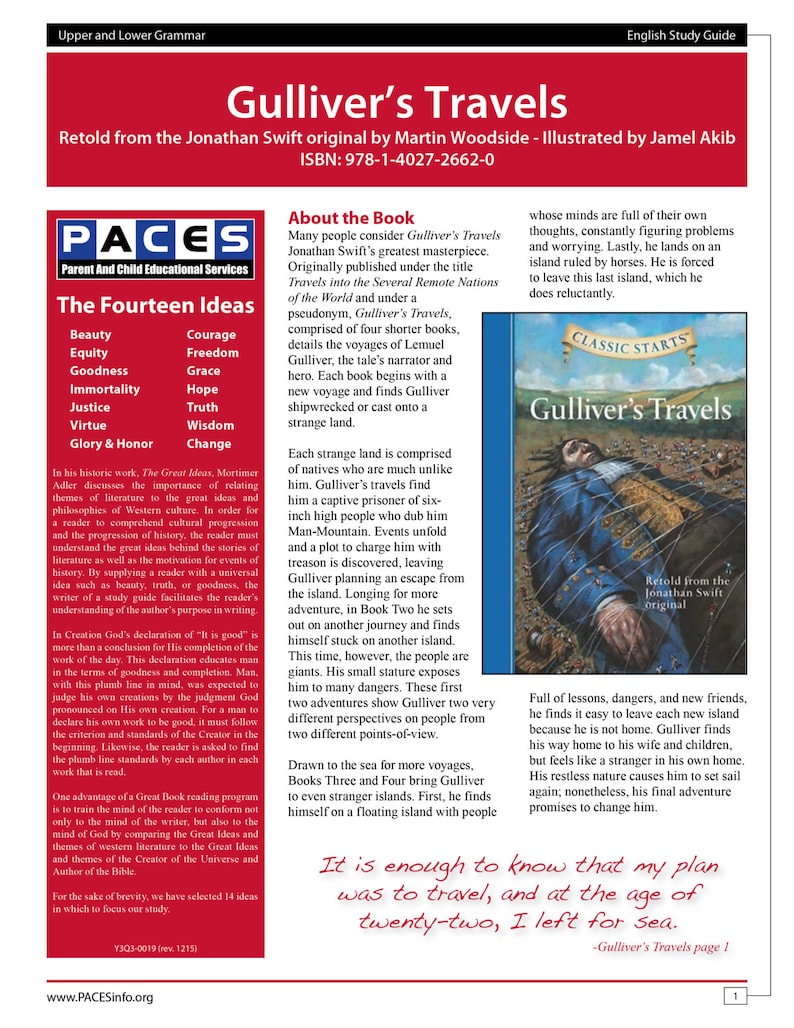 Gulliver's Travels (classic Starts) - Study Guide With Answer Key - Etsy