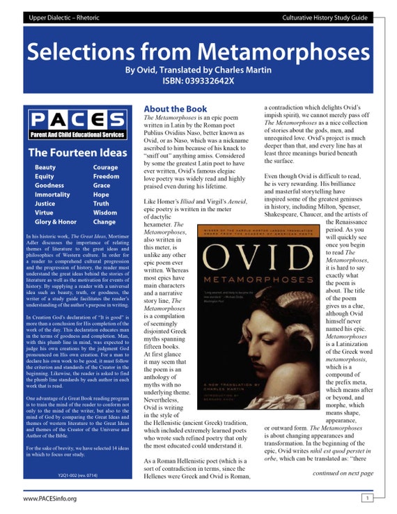 Selections from Ovid's Metamorphoses Study Guide with | Etsy
