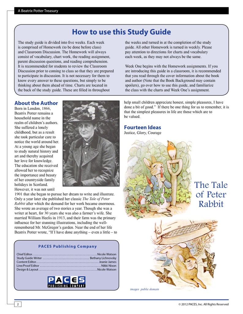 A Beatrix Potter Treasury - Study Guide With Answer Key - Etsy