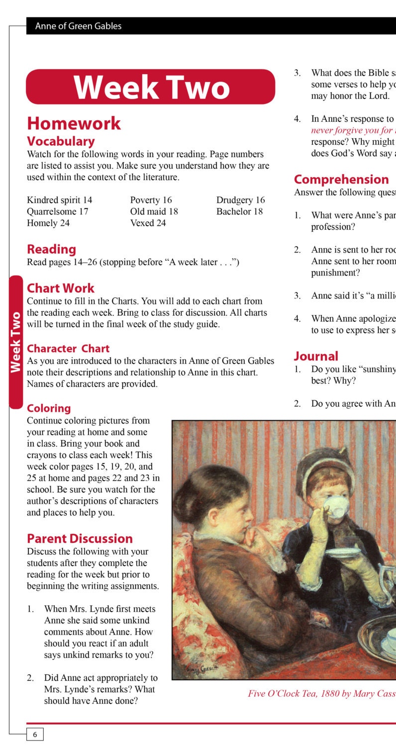 Anne of Green Gables Coloring Book - Study Guide With Answer Key - Etsy