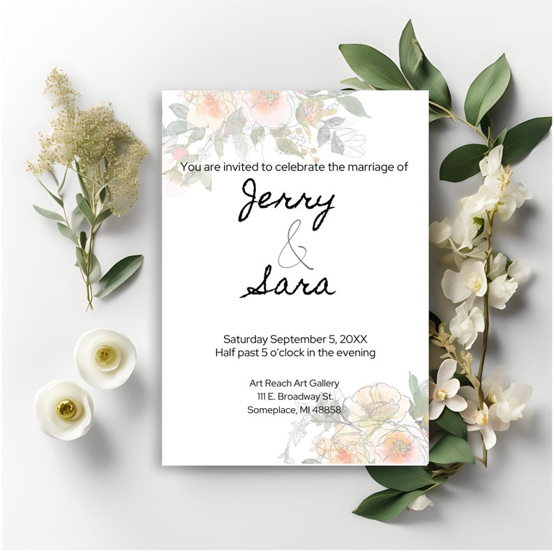 Watercolor Floral Wedding Invitation Template, Rustic Floral ...