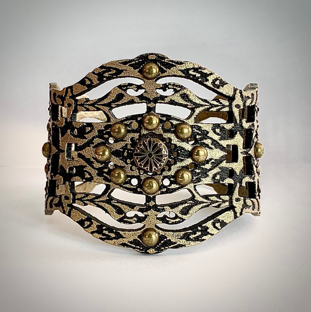 Filligree Lace Leather Cuff Art Nouveau Bracelet Gypsy - Etsy