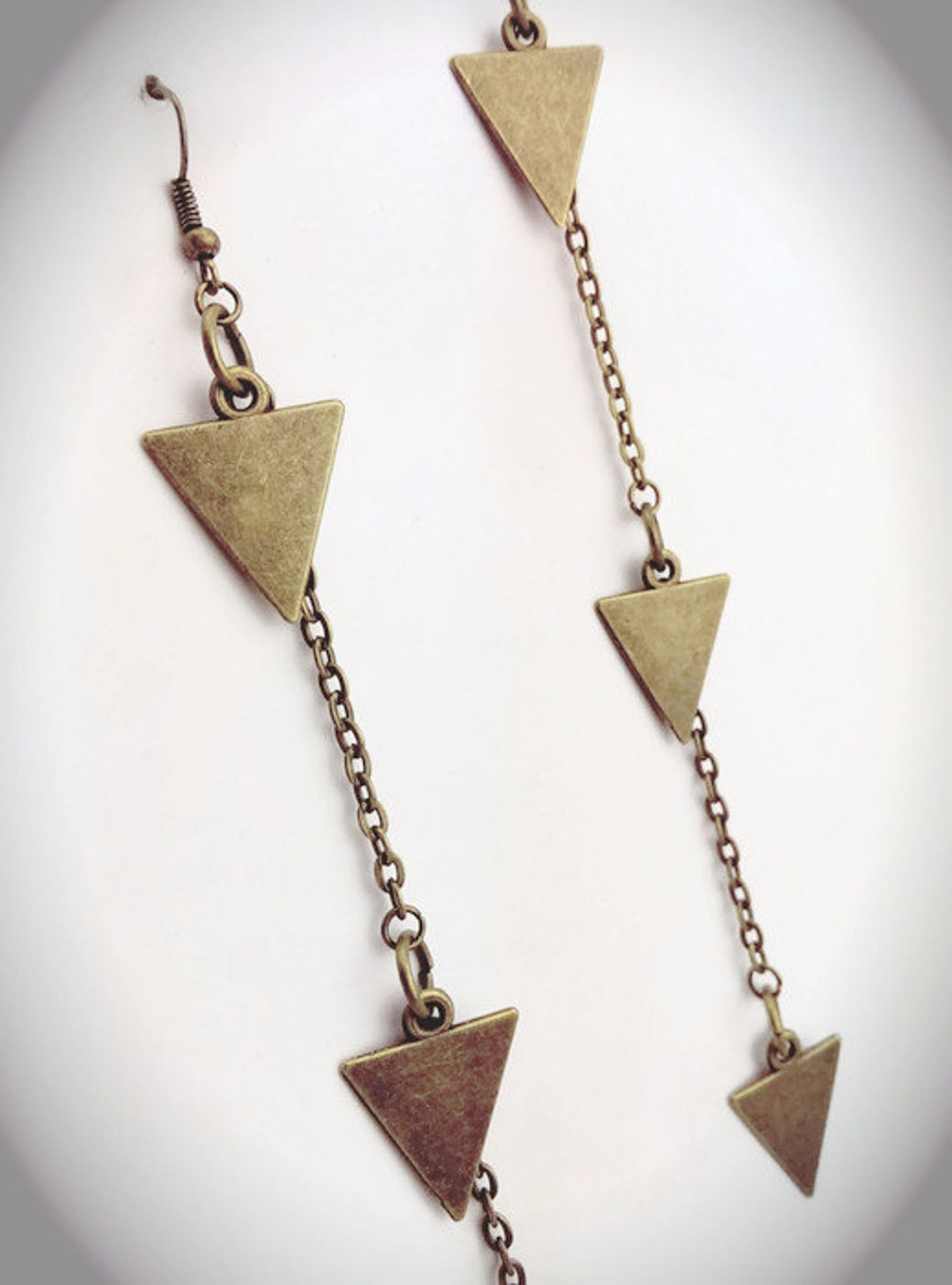 Long Brass Triangle Chain Earrings - Etsy