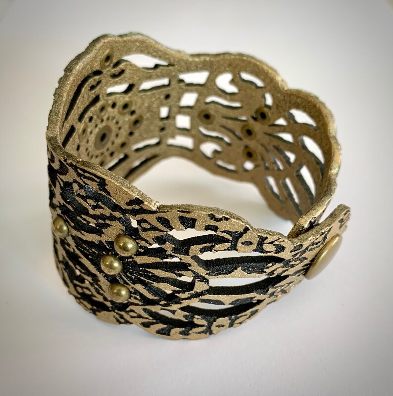 Filligree Lace Leather Cuff Art Nouveau Bracelet Gypsy - Etsy