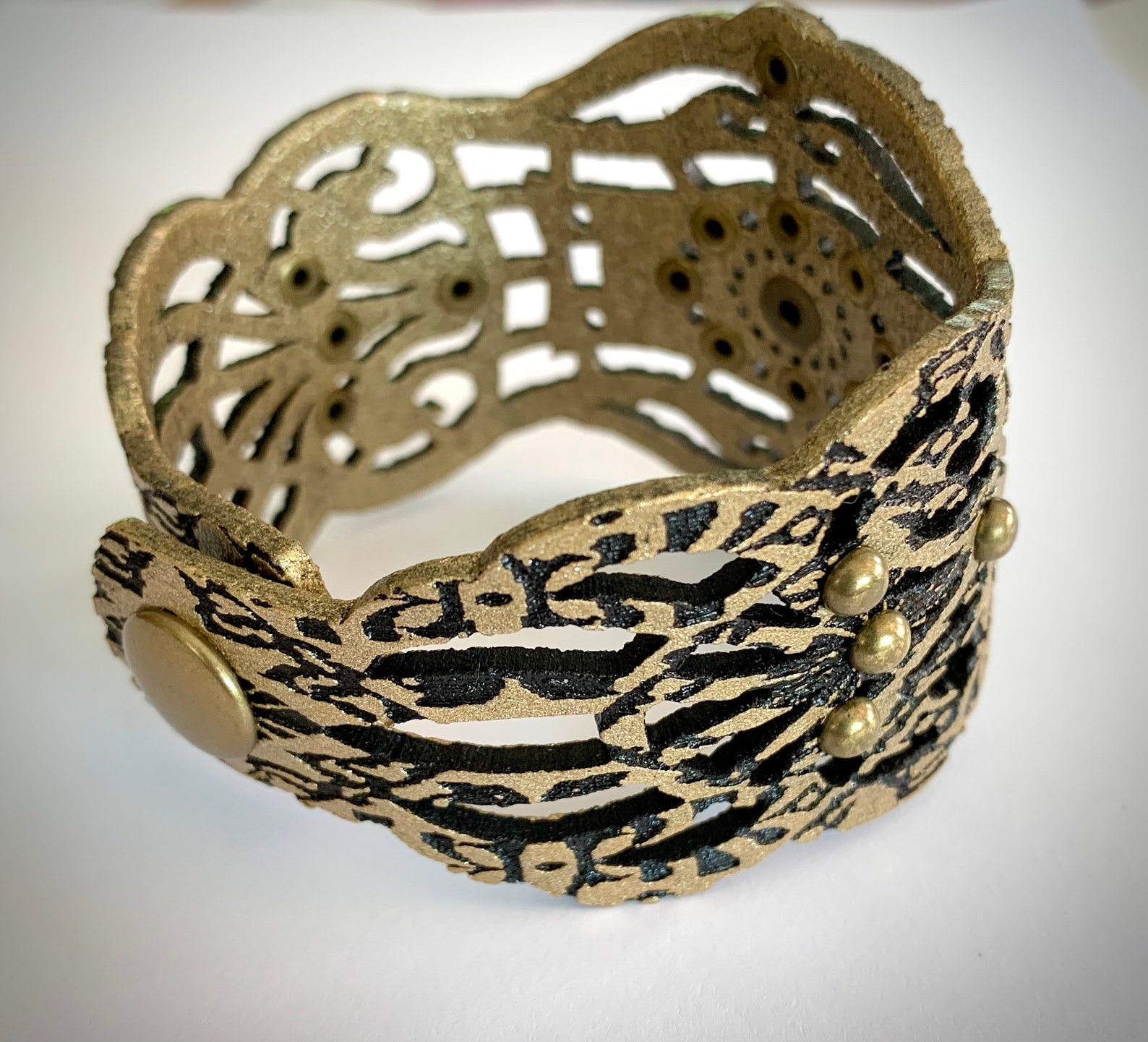 Filligree Lace Leather Cuff Art Nouveau Bracelet Gypsy - Etsy