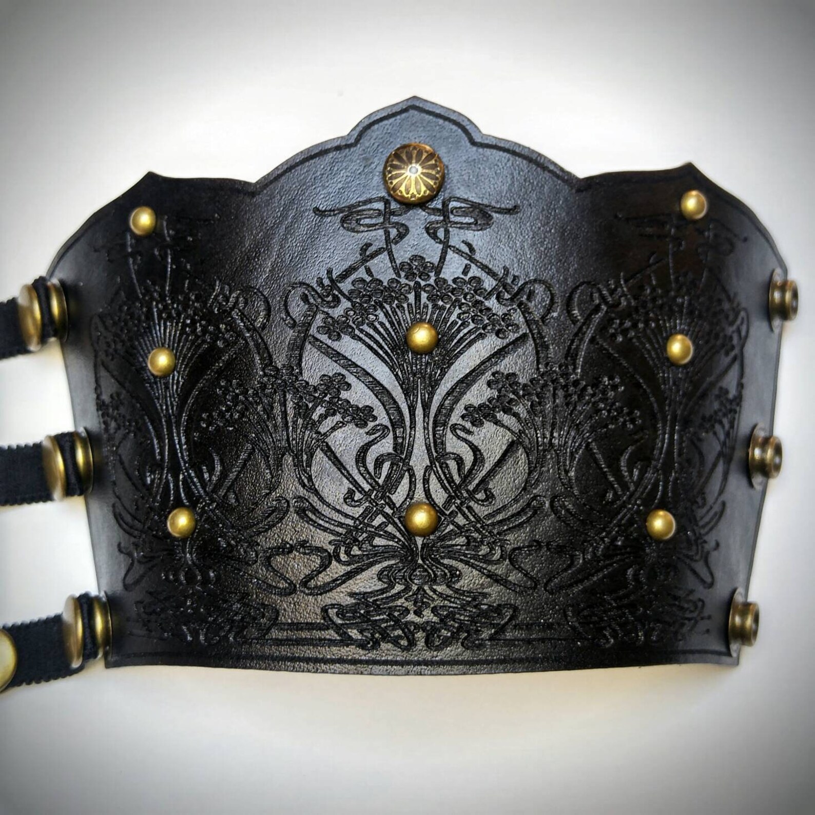 Leather Bracer Art Nouveau Inspired Leather Cuff Black With - Etsy