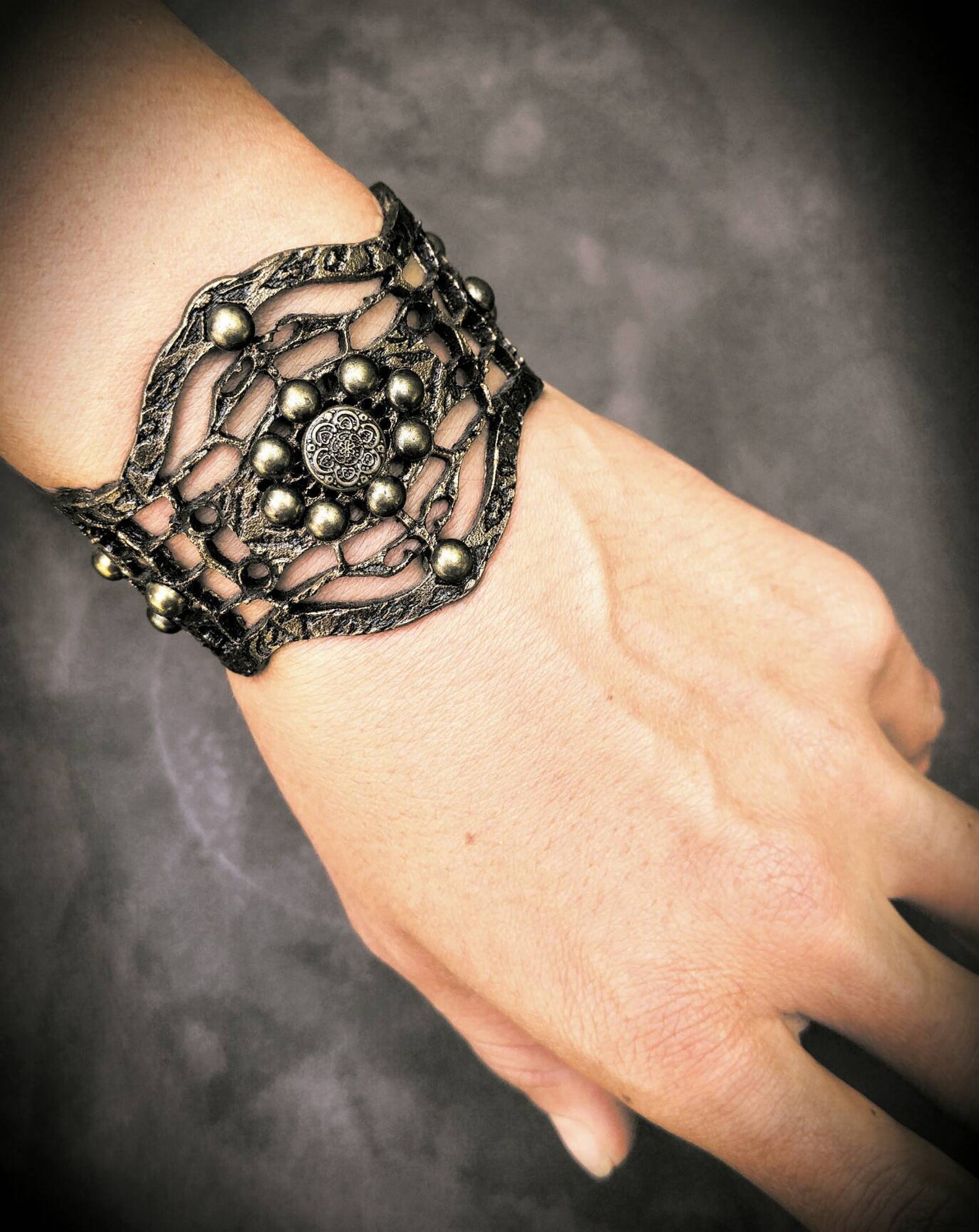 Filligree Lace Leather Cuff Art Nouveau Bracelet Gypsy - Etsy