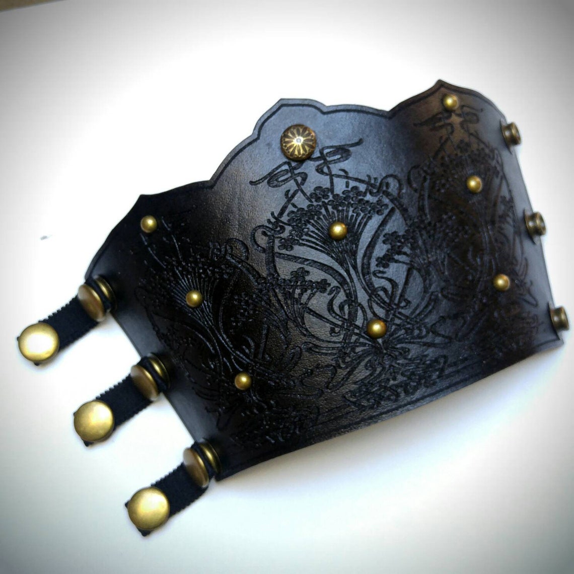 Leather Bracer Art Nouveau Inspired Leather Cuff Black With - Etsy