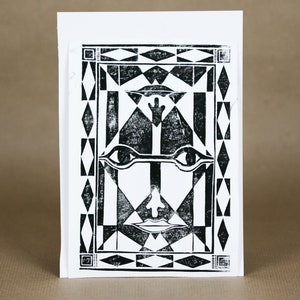 Lino Print Face. Handmade and Printed Linocut Black and White ...