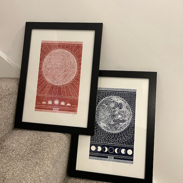 Linocut Moon - Etsy
