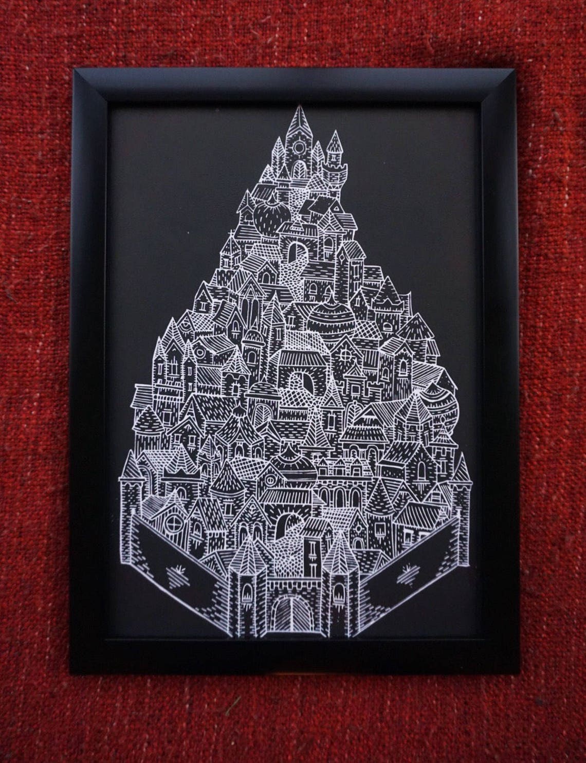 Walled City Lino Print Linocut print A4 Black & White | Etsy
