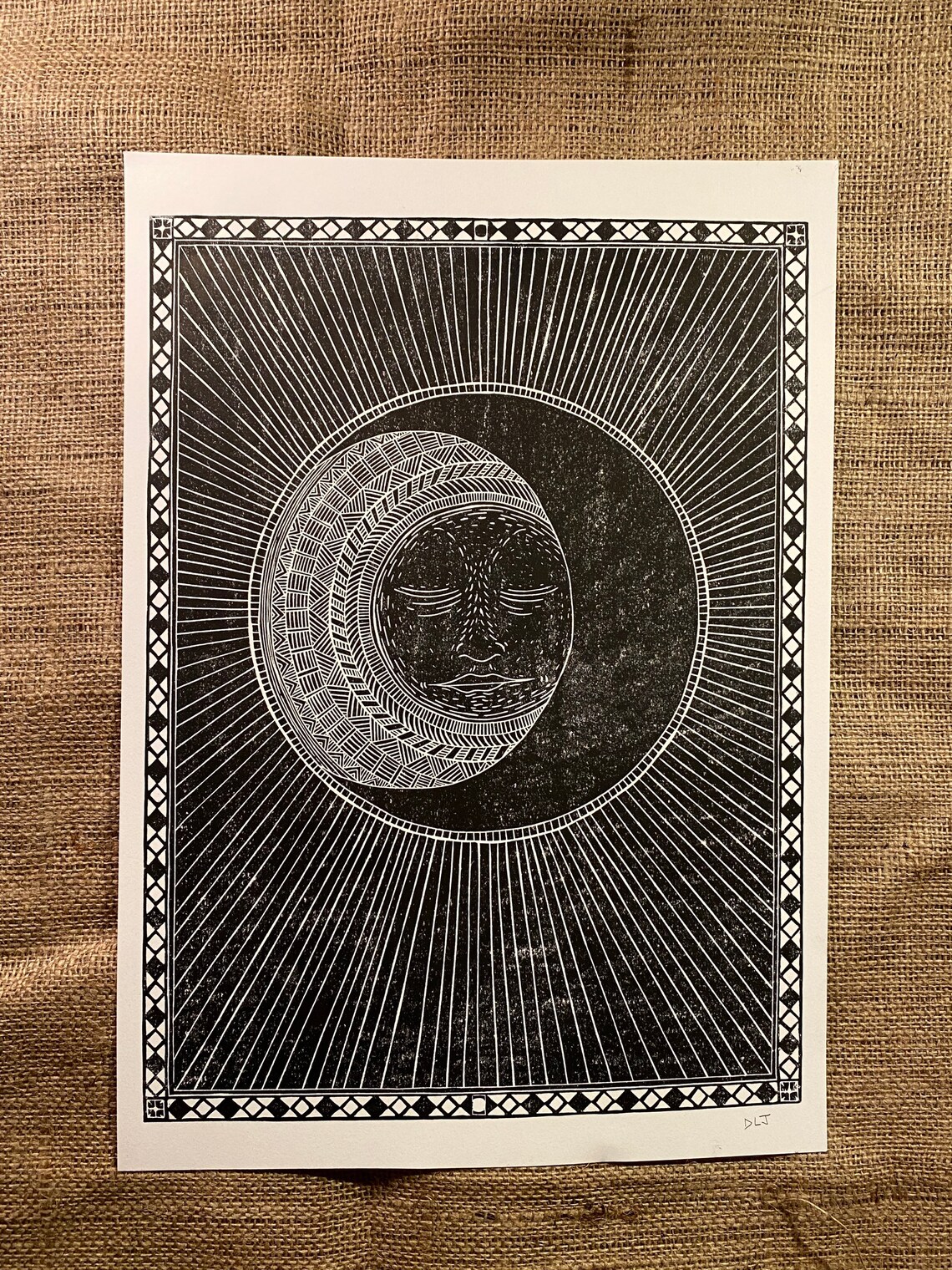 Large Sun and Moon Lino Print Original Art Print. Black & - Etsy
