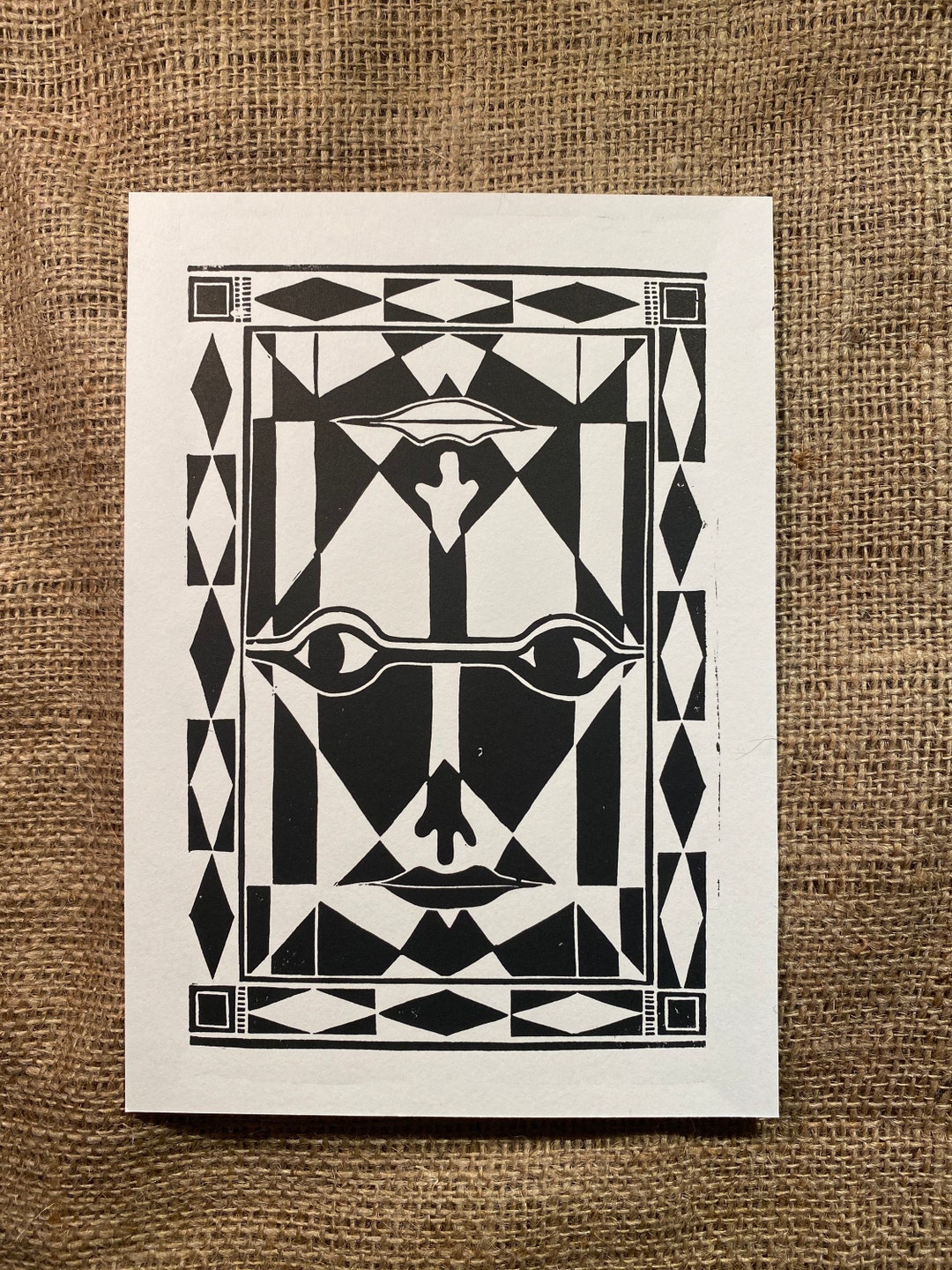 Geometric Face Lino Print: Black and White Inverted Art - Etsy