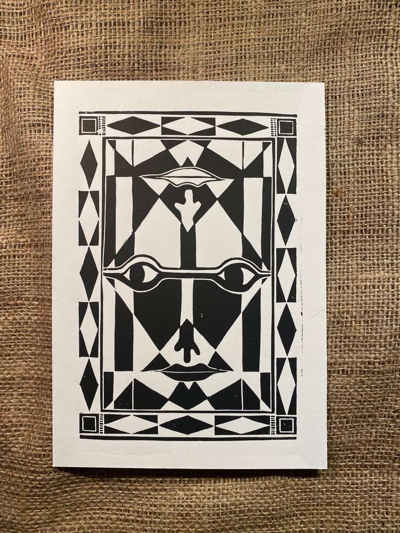 Lino Print Face. Handmade and Printed Linocut Black and White - Etsy