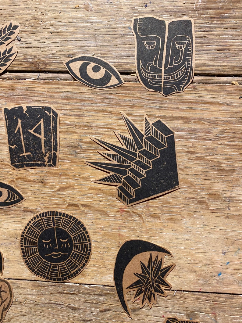 Lino Print Sticker Pack 24 Handprinted Linocut Stickers on - Etsy