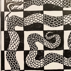 Checkered Snake Lino Print. 30cm X 30cm Square Handmade and Printed ...