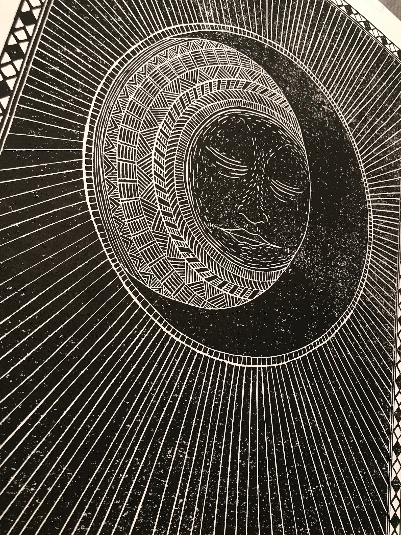 Large Sun and Moon Lino Print Original Art Print. Black & - Etsy