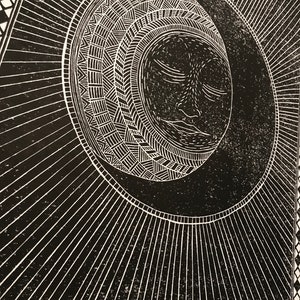 Large Sun and Moon Lino Print, Original Art Print. Black & White ...