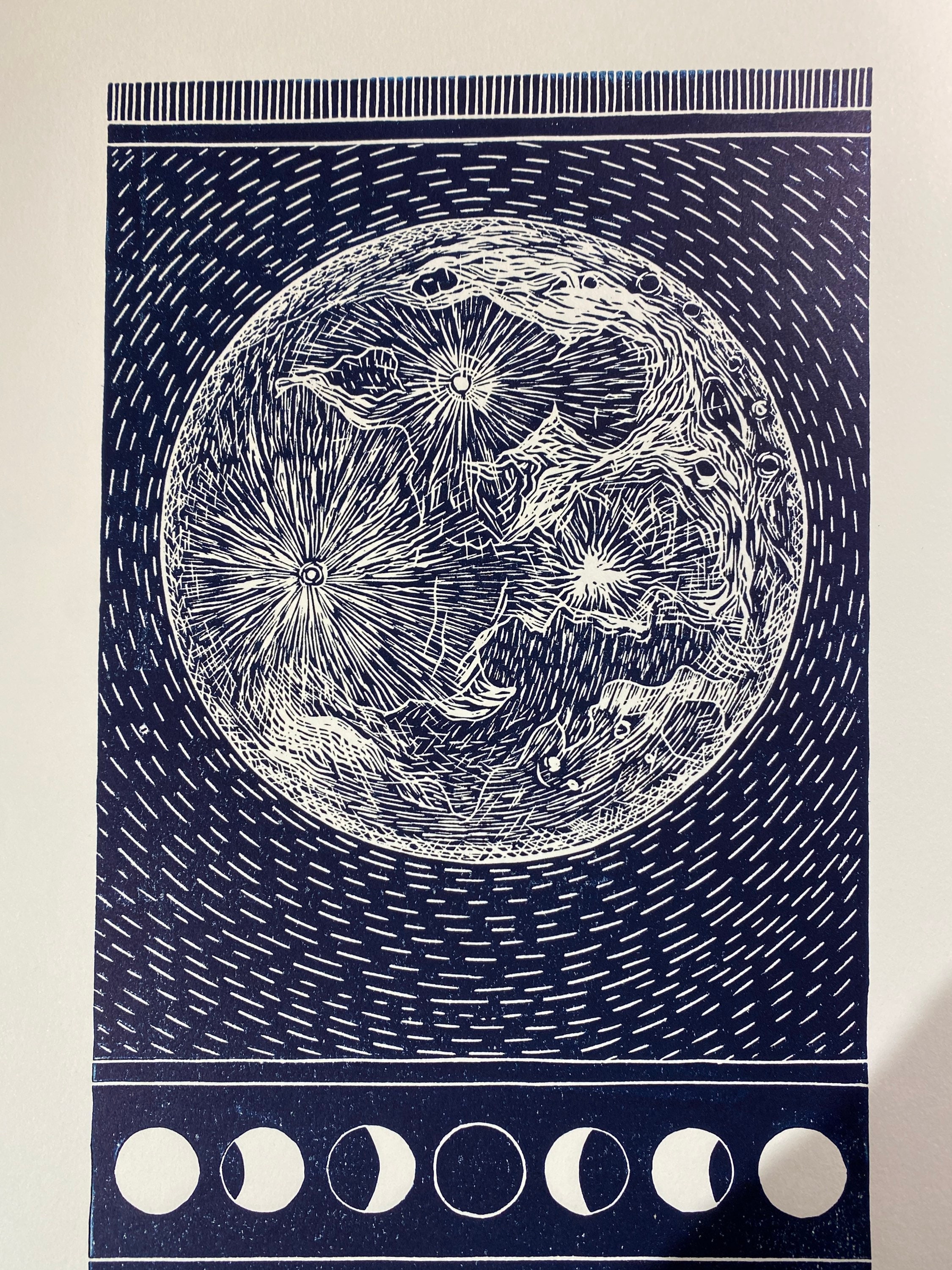 Art & Collectibles Prints Linocut Print Moon & Stars // A5 Blue ...