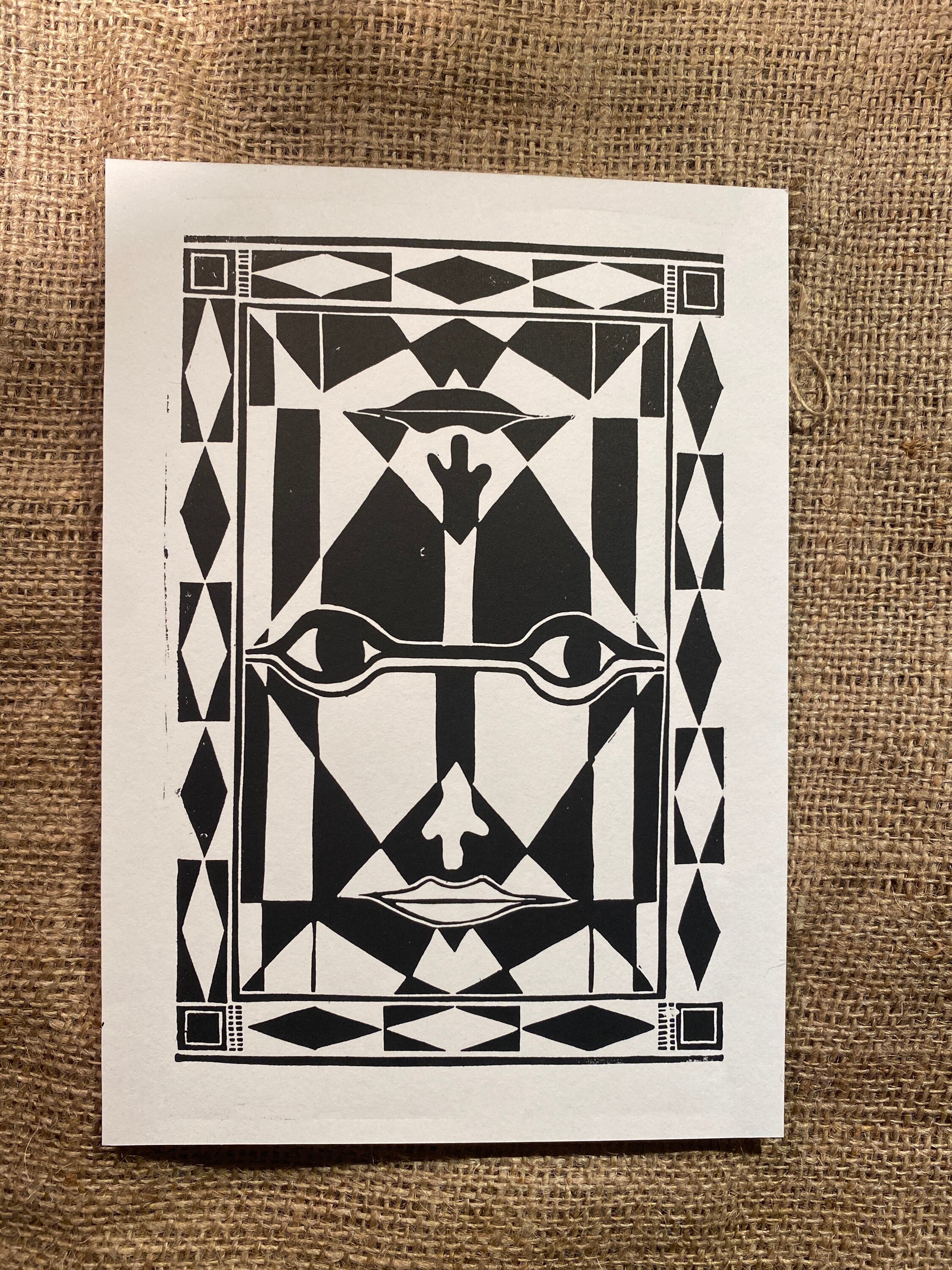 Lino Print Face. Handmade and Printed Linocut Black and White - Etsy