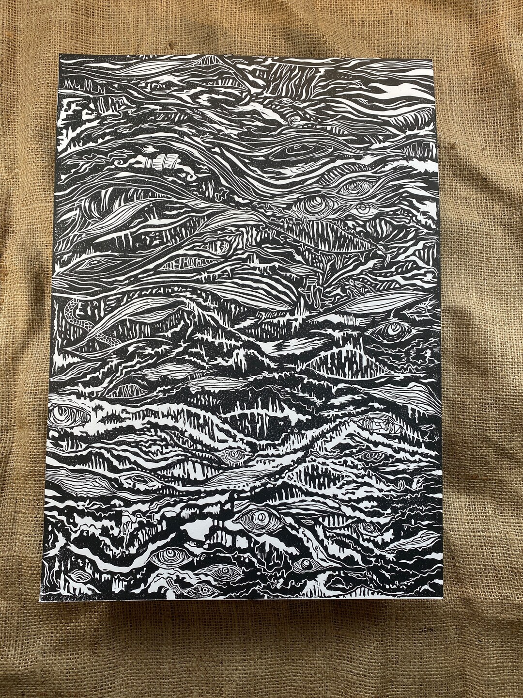 Abstract Sea of Eyes Lino Print. Large Hand Made Linocut Art Print ...