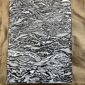 Abstract Sea of Eyes Lino Print. Large Hand Made Linocut Art Print ...