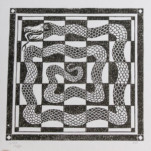 Checkered Snake Lino Print. 30cm X 30cm Square Handmade and Printed ...