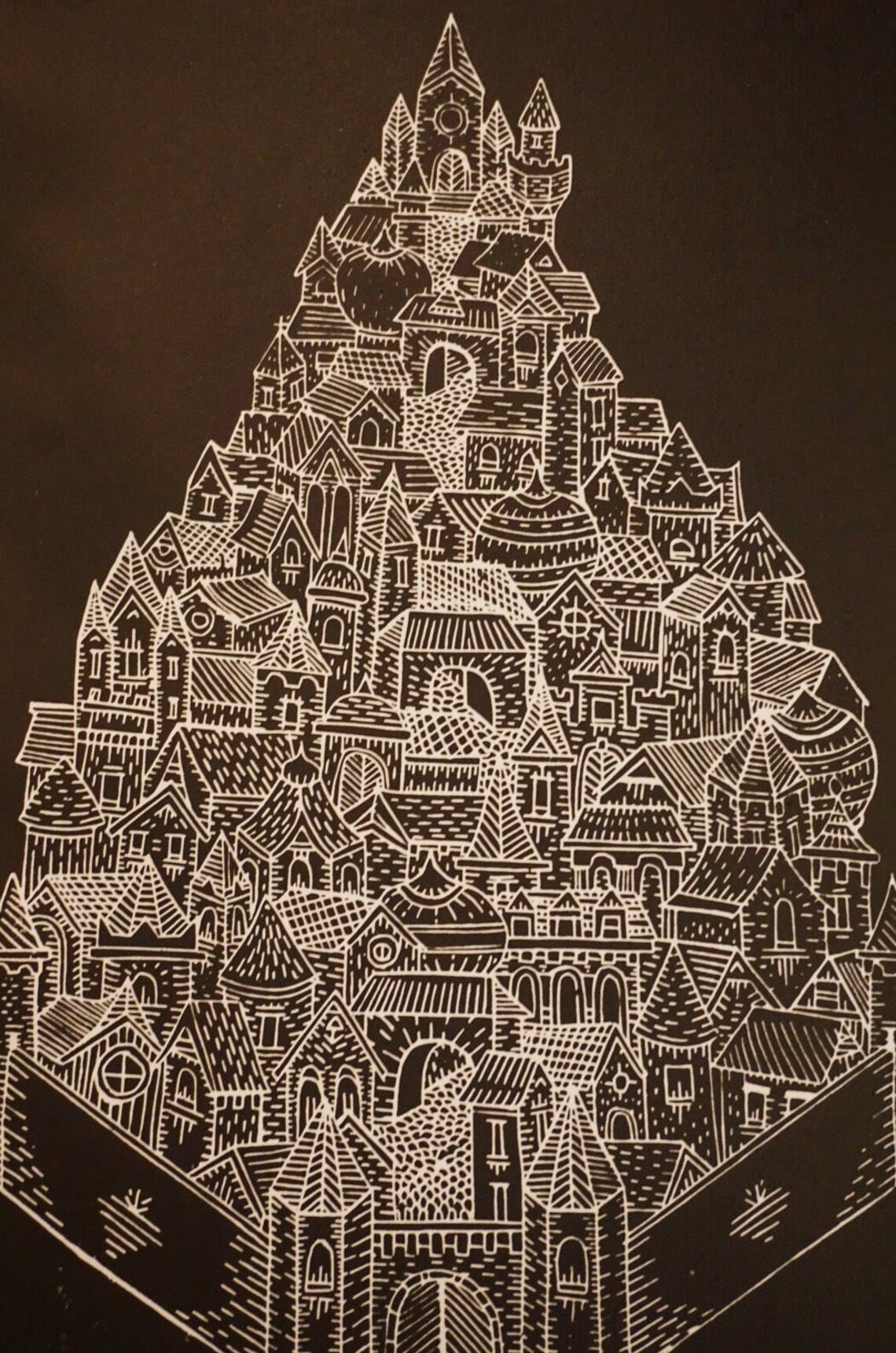 Walled City Lino Print Linocut print A4 Black & White | Etsy