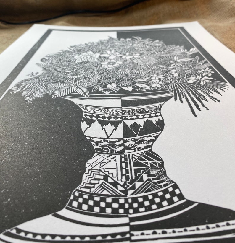 Self Reflection Vase of Flowers Lino Print Relating to Mental - Etsy